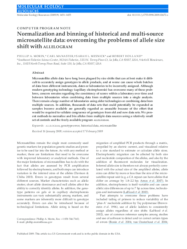 (PDF) Normalization and binning of historical and multi-source microsatellite data: overcoming ...