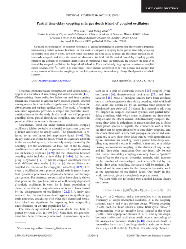 (PDF) Partial time-delay coupling enlarges death island of coupled oscillators