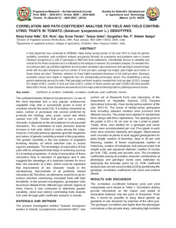 (PDF) COR RE LA TION AND PATH CO EF FI CIENT ANAL Y SIS FOR YIELD AND ...