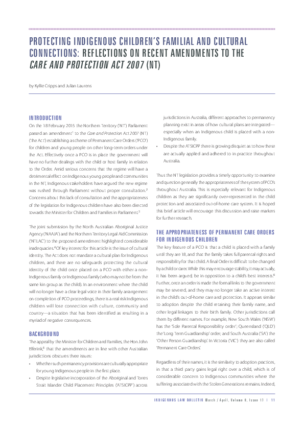 (PDF) PROTECTING INDIGENOUS CHILDREN'S FAMILIAL AND CULTURAL ...