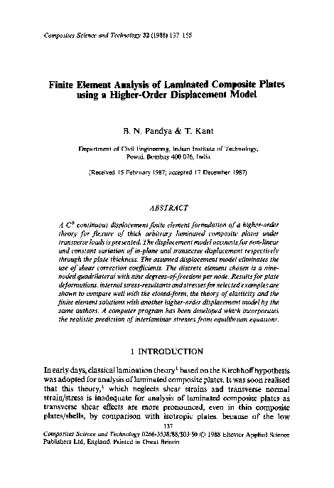 Pdf Finite Element Analysis Of Laminated Composite Conoidal Shell Structures