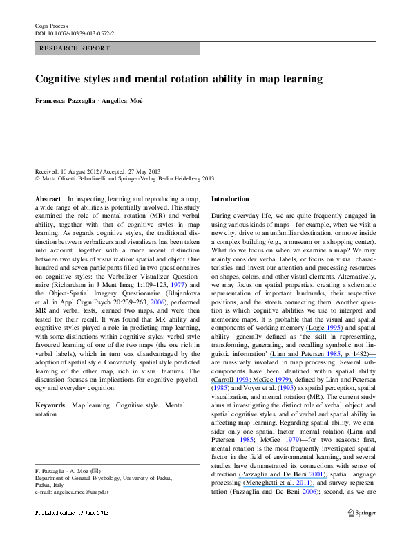 (PDF) Cognitive styles and mental rotation ability in map learning