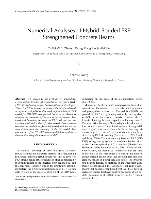 (PDF) Numerical Analyses of Hybrid-Bonded FRP Strengthened Concrete Beams