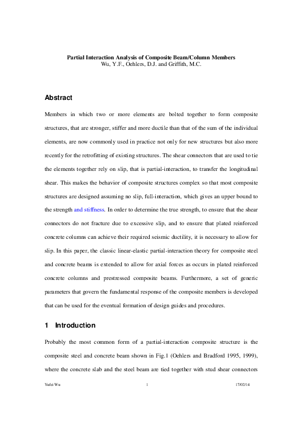 (PDF) Partial-Interaction Analysis of Composite Beam/Column Members*