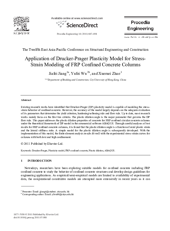 (PDF) Application of Drucker-Prager Plasticity Model for Stress-Strain ...