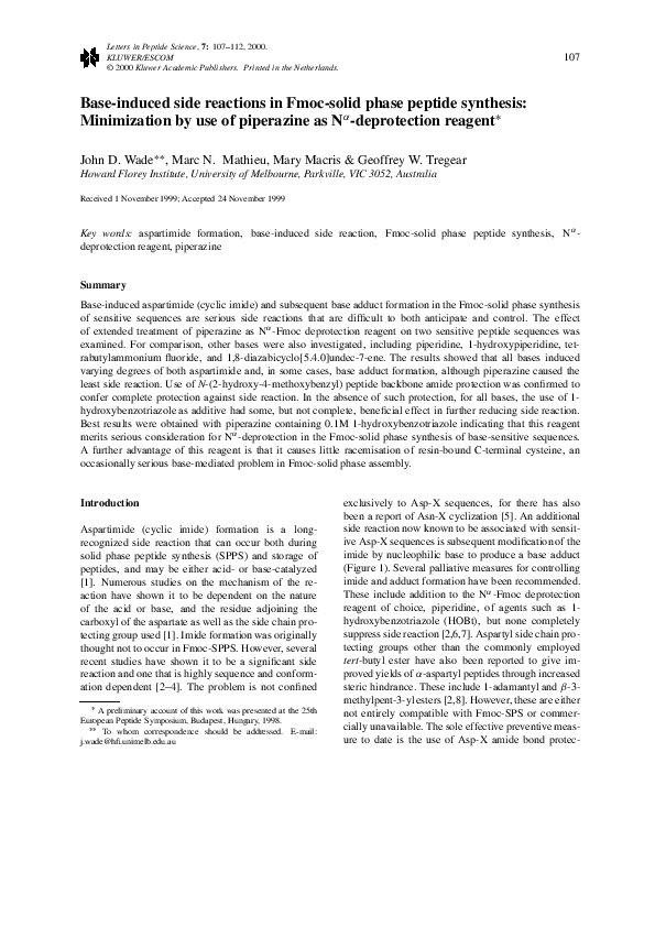(PDF) Base-induced side reactions in Fmoc-solid phase peptide synthesis ...