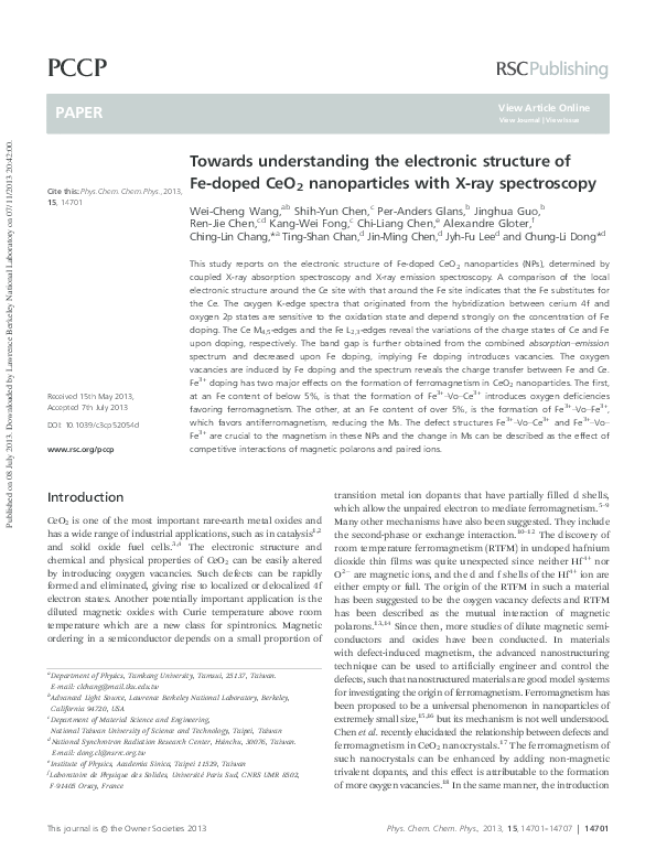 (PDF) Towards understanding the electronic structure of Fe-doped CeO2 ...