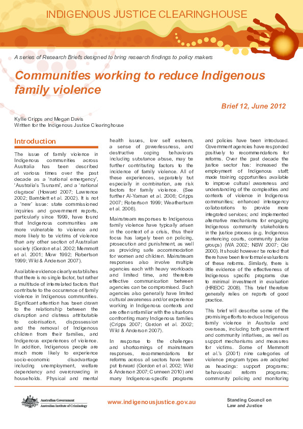 (PDF) Communities working to reduce Indigenous family violence