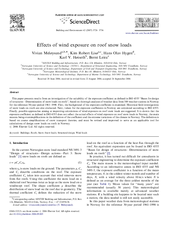 (PDF) Effects of wind exposure on roof snow loads