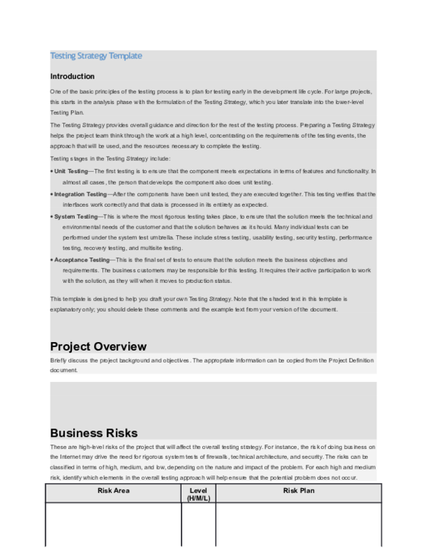 (DOC) Testing Strategy Template