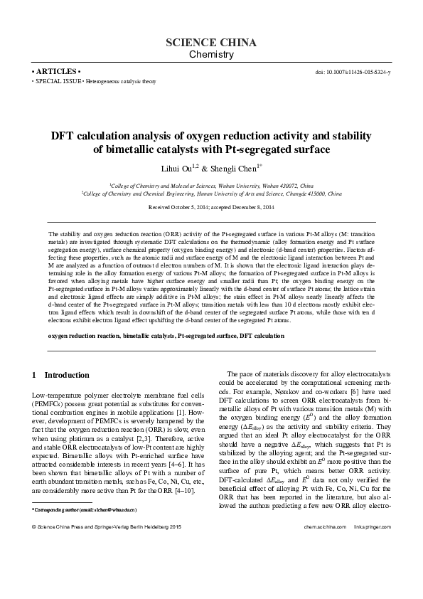 Pdf Dft Calculation Analysis Of Oxygen Reduction Activity And