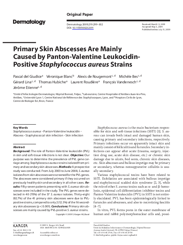 (PDF) Primary Skin Abscesses Are Mainly Caused by Panton-Valentine ...