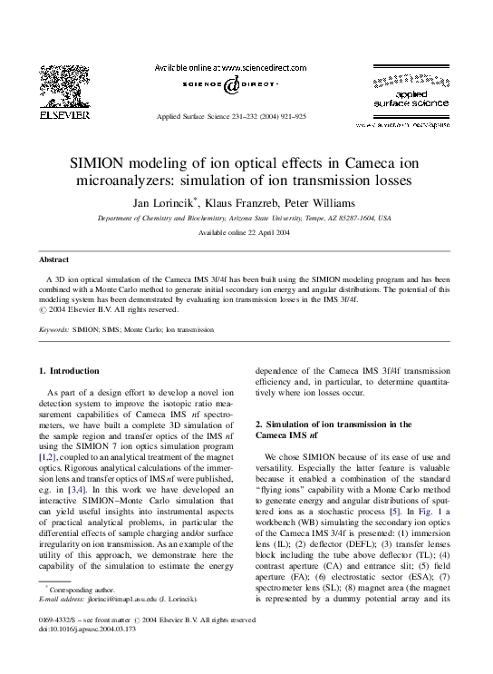 (PDF) SIMION modeling of ion optical effects in Cameca ion ...