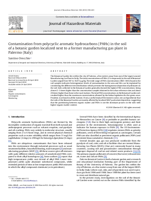 (PDF) Contamination from polycyclic aromatic hydrocarbons (PAHs) in the soil of a botanic garden ...
