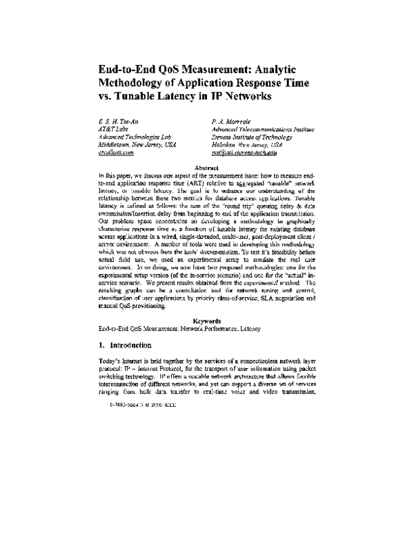 Pdf End To End Qos Measurement Analytic Methodology Of Application Response Time Vs Tunable