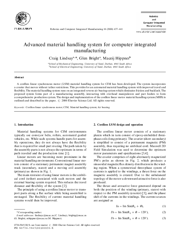 (PDF) Advanced material handling system for computer integrated ...