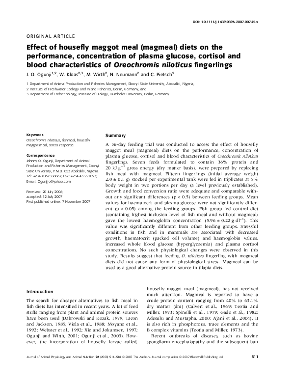 (PDF) Effect of housefly maggot meal (magmeal) diets on the performance ...
