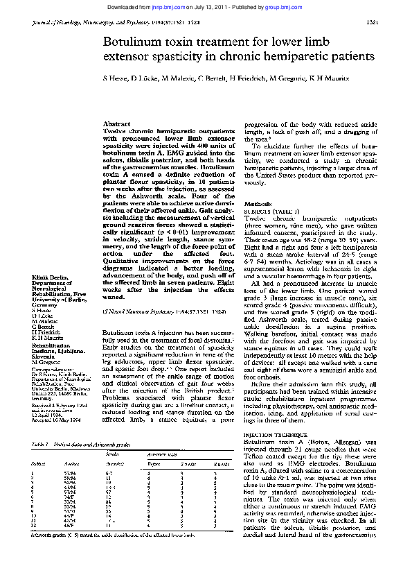 (PDF) Botulinum toxin treatment for lower limb extensor spasticity in ...