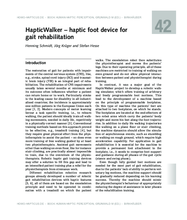 (PDF) HapticWalker — Haptic foot device for gait rehabilitation