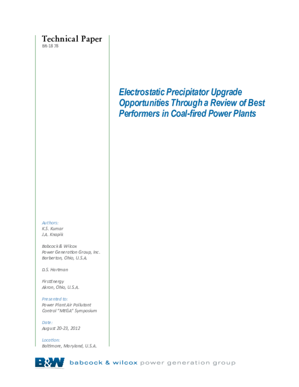 (PDF) Electrostatic Precipitator Upgrade Opportunities Through a Review of Best Performers in ...