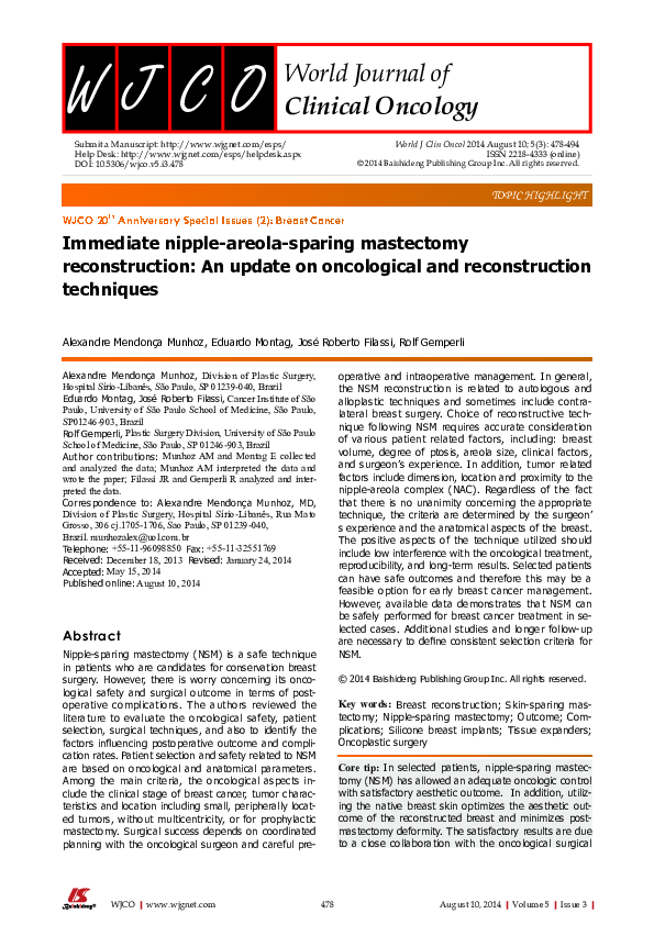 (PDF) Immediate nipple-areola-sparing mastectomy reconstruction: An ...