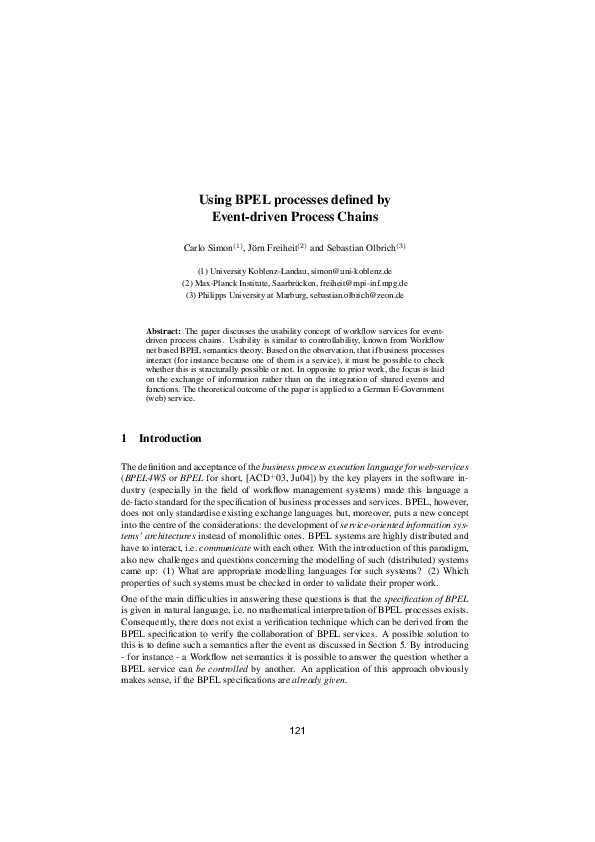Pdf Using Bpel Processes Defined By Event Driven Process Chains