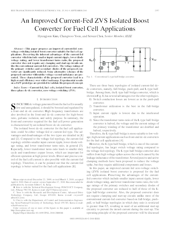 (PDF) An Improved Current-Fed ZVS Isolated Boost Converter for Fuel ...