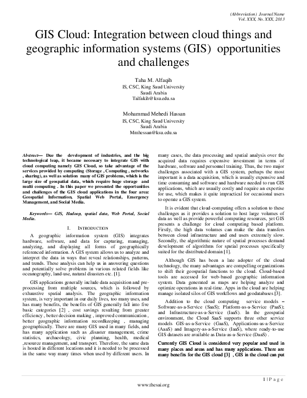 (PDF) GIS Cloud: Integration between cloud things and geographic information systems (GIS ...