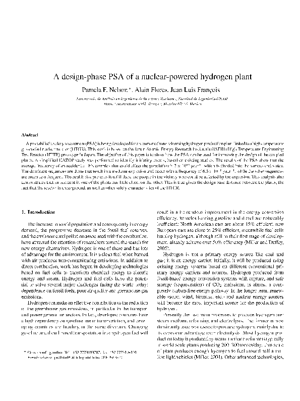 (PDF) A design-phase PSA of a nuclear-powered hydrogen plant