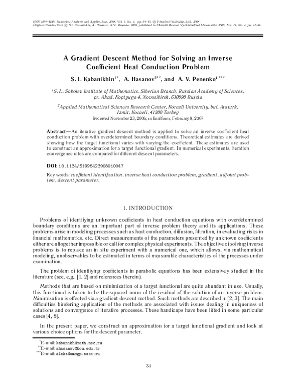 Pdf A Gradient Descent Method For Solving An Inverse Coefficient Heat