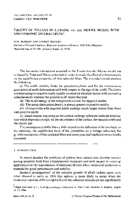 (PDF) Theory of epitaxy in a Frank-van der Merwe model with anharmonic ...