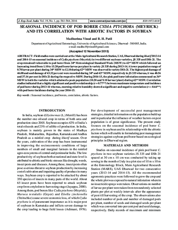 (PDF) SEASONAL INCIDENCE OF POD BORER CYDIA PTYCHORA (MEYRICK) AND ITS ...
