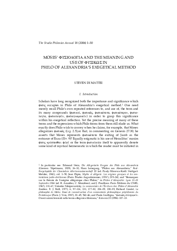 (PDF) MOSES' PSYSIOLOGIA AND THE MEANING AND USE OF PHYSIKOS IN PHILO ...