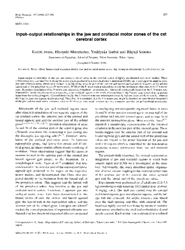 Pdf Input Output Relationships Of Jaw And Orofacial Motor Areas In The Cat Cerebral Cortex 