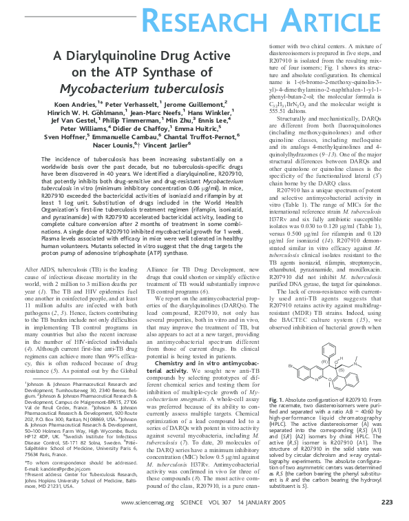 (PDF) A Diarylquinoline Drug Active on the ATP Synthase of ...