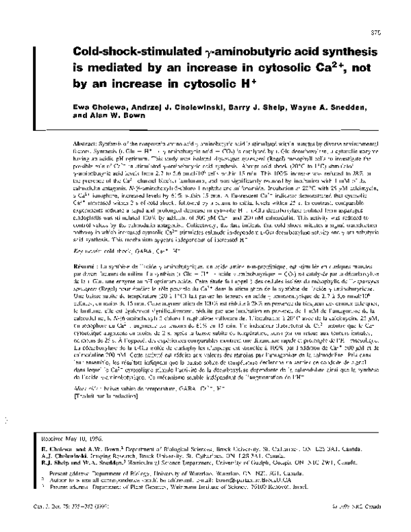 (PDF) Cold-shock-stimulated γ-aminobutyric acid synthesis is mediated by an increase in ...
