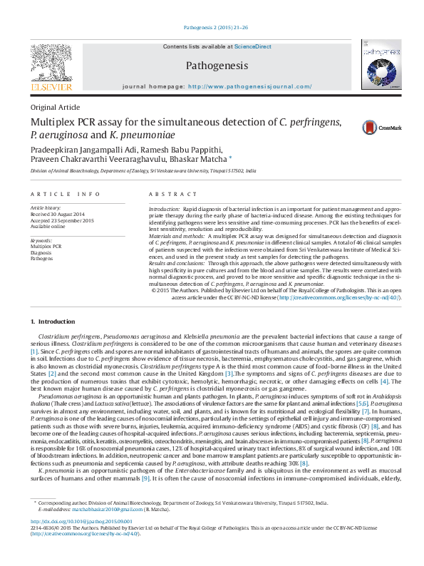 (PDF) Multiplex PCR assay for the simultaneous detection of C. perfringens, P. aeruginosa and K ...