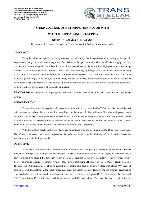 (PDF) SPEED CONTROL OF 3-ph INDUCTION MOTOR WITH TWO STAGE IPFC USING 1 ...