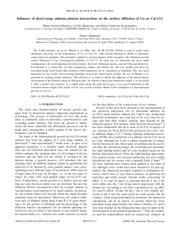 (PDF) Influence of short-range adatom-adatom interactions on the ...