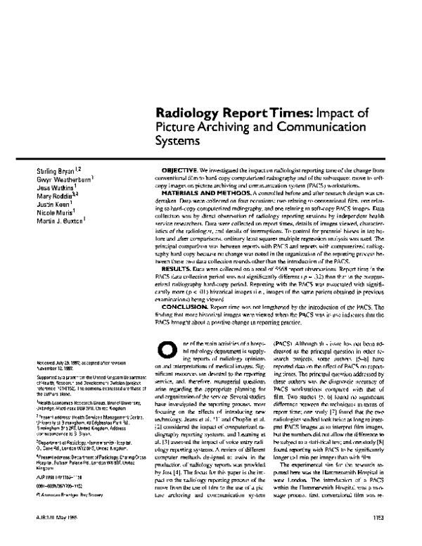 (PDF) Radiology report times: impact of picture archiving and ...