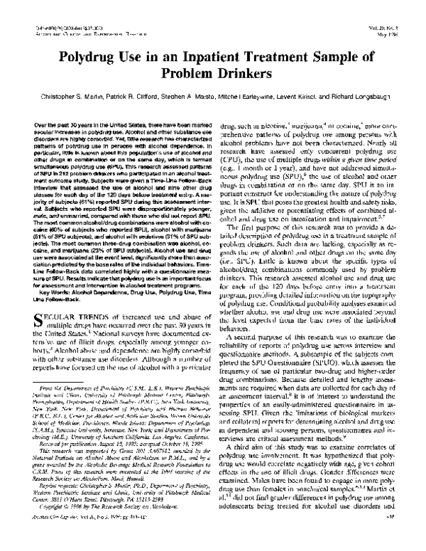 (PDF) Polydrug Use in an Inpatient Treatment Sample of Problem Drinkers