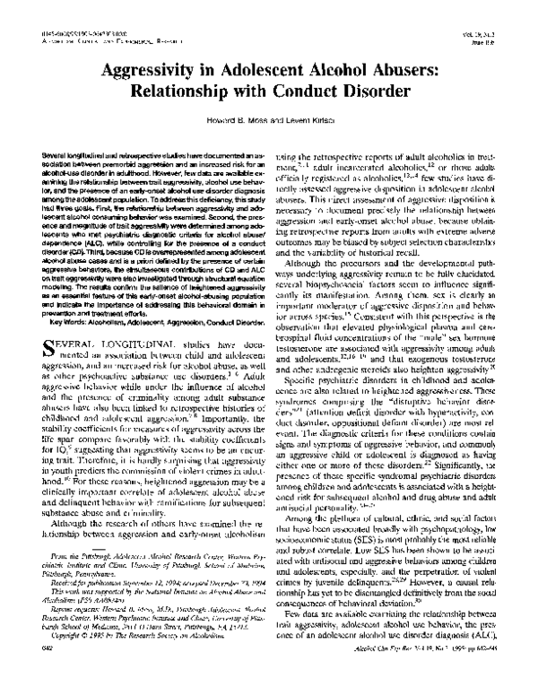 (PDF) Aggressivity in Adolescent Alcohol Abusers: Relationship with ...