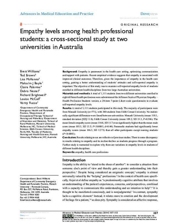 (PDF) Measurement of Empathy Levels in Undergraduate Paramedic Students