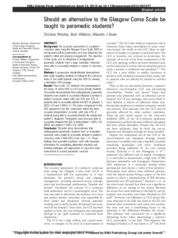 (PDF) Should an alternative to the Glasgow Coma Scale be taught to ...