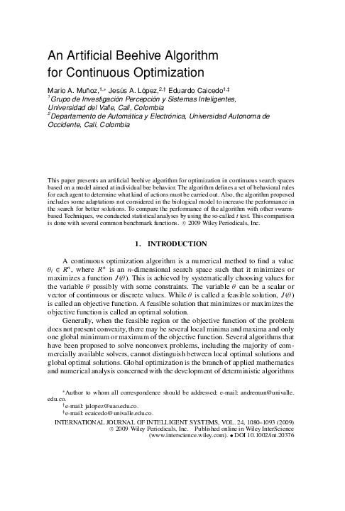 Pdf An Artificial Beehive Algorithm For Continuous Optimization