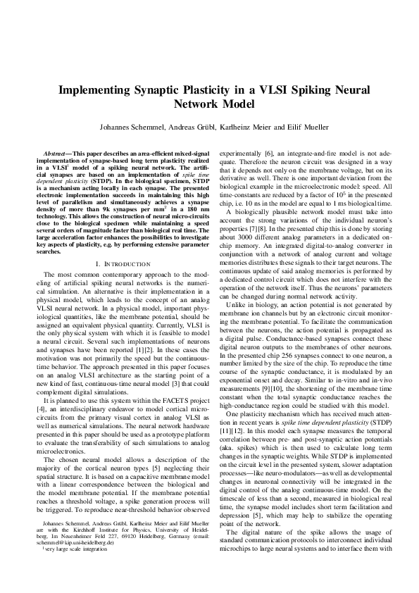 (PDF) Implementing Synaptic Plasticity in a VLSI Spiking Neural Network Model