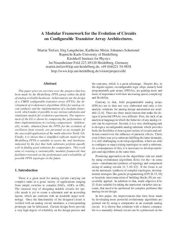 Pdf A Modular Framework For The Evolution Of Circuits On Configurable