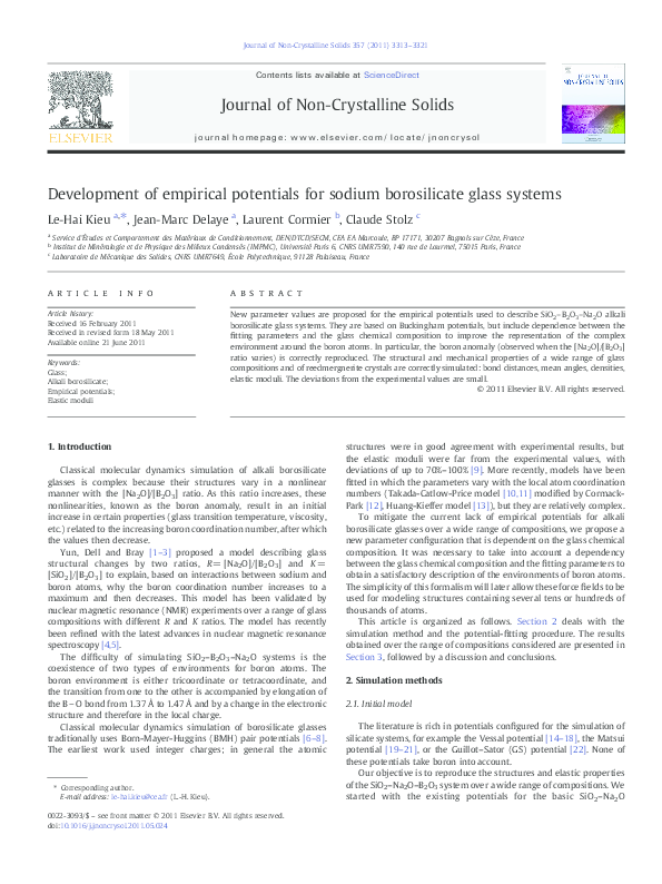 (PDF) Development of empirical potentials for sodium borosilicate glass ...