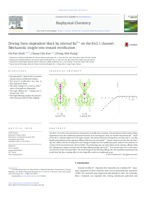 (PDF) Driving force-dependent block by internal Ba2 + on the Kir2.1 ...