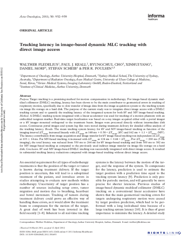 Pdf Tracking Latency In Image Based Dynamic Mlc Tracking With Direct